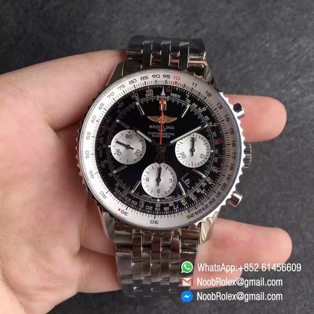 Pilot Watch Navitimer 01 Automatic Black Dial Steel Bracelet Asian 7750 ...