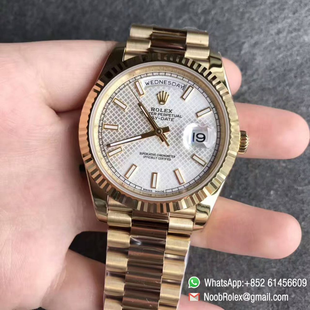 Day-Date 40mm 228238 DayDate White Dial luminous Markers Yellow Gold President Bracelet A3255 ...