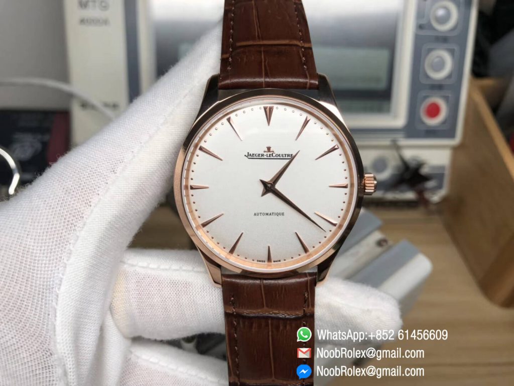 JL Luxury Brand Master Ultra Thin Rose Gold Cream Dial on Brown Leather ...
