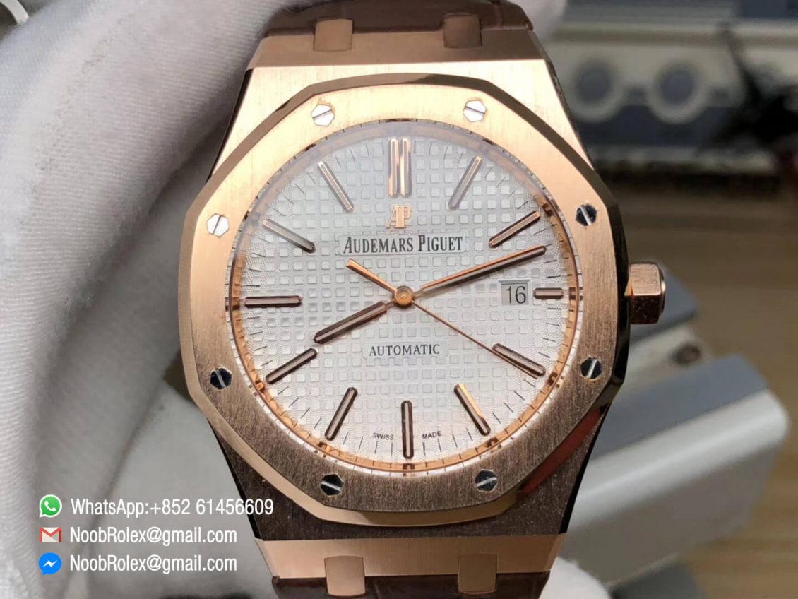 Royal Oak 15400 Customized Watch Wrapped Real 18K Rose Gold Case Silver ...