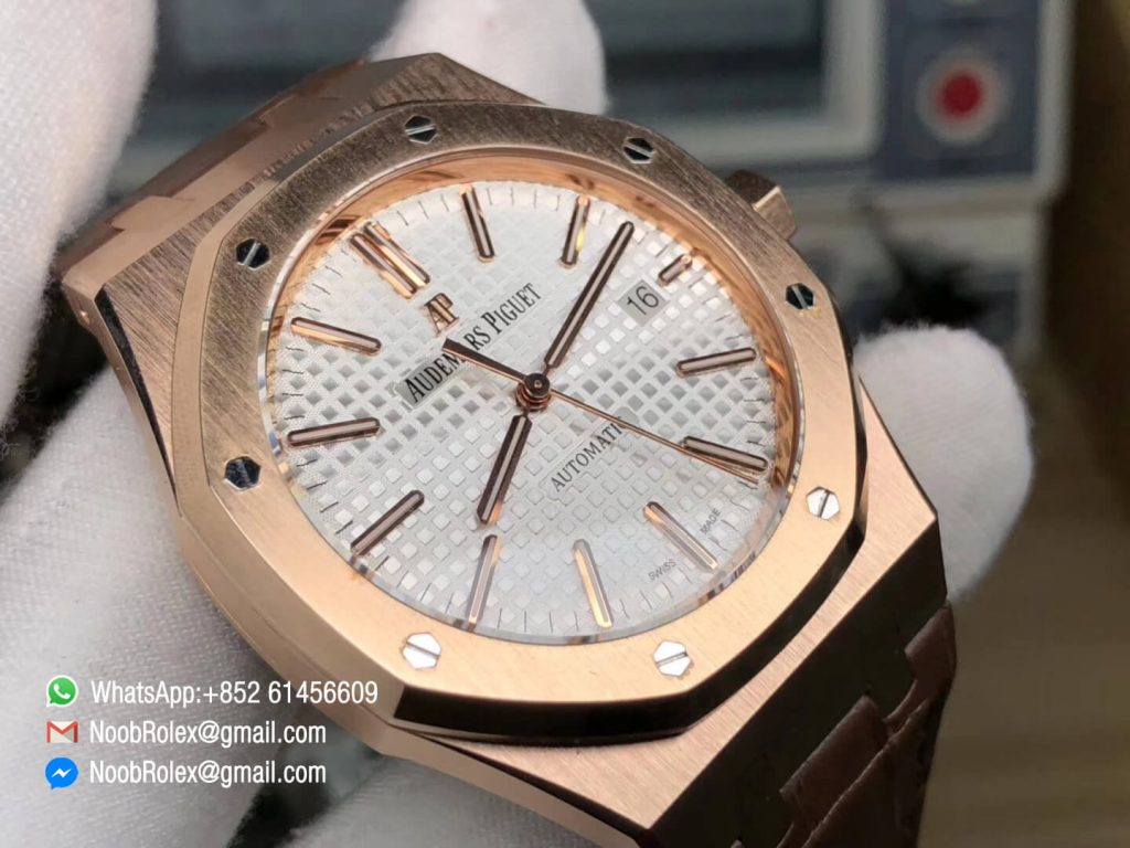 Royal Oak 15400 Customized Watch Wrapped Real 18K Rose Gold Case Silver ...