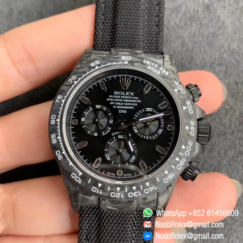 Swiss Replica Watches Daytona DIW Black Carbon Case and Bezel White ...
