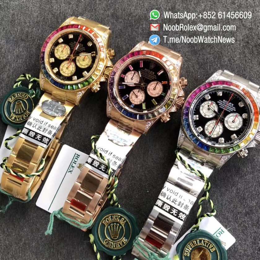 Fake Rolexes Daytona 116595RBOW Full Rose Gold Rainbow Crystal Bezel ...
