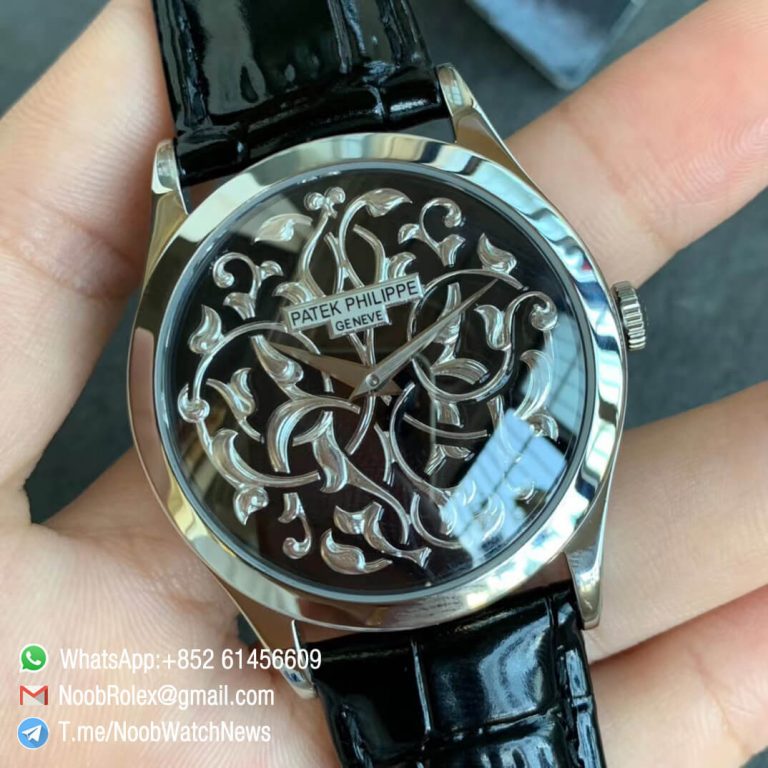 Patek Calatrava 5088-100P Voluten and Arabesken Dial on Black Leather ...