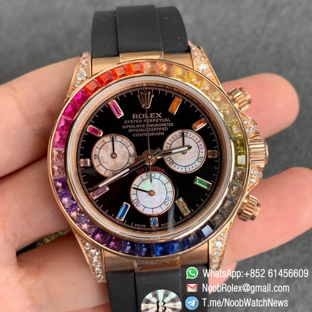 Daytona 116595RBOW Rose Gold Case with Diamonds Rainbow Crystal Bezel ...
