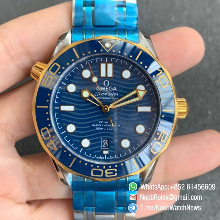 Seamaster Diver 300M Steel Case Blue Wave Texture Dial 18k Yellow Gold ...